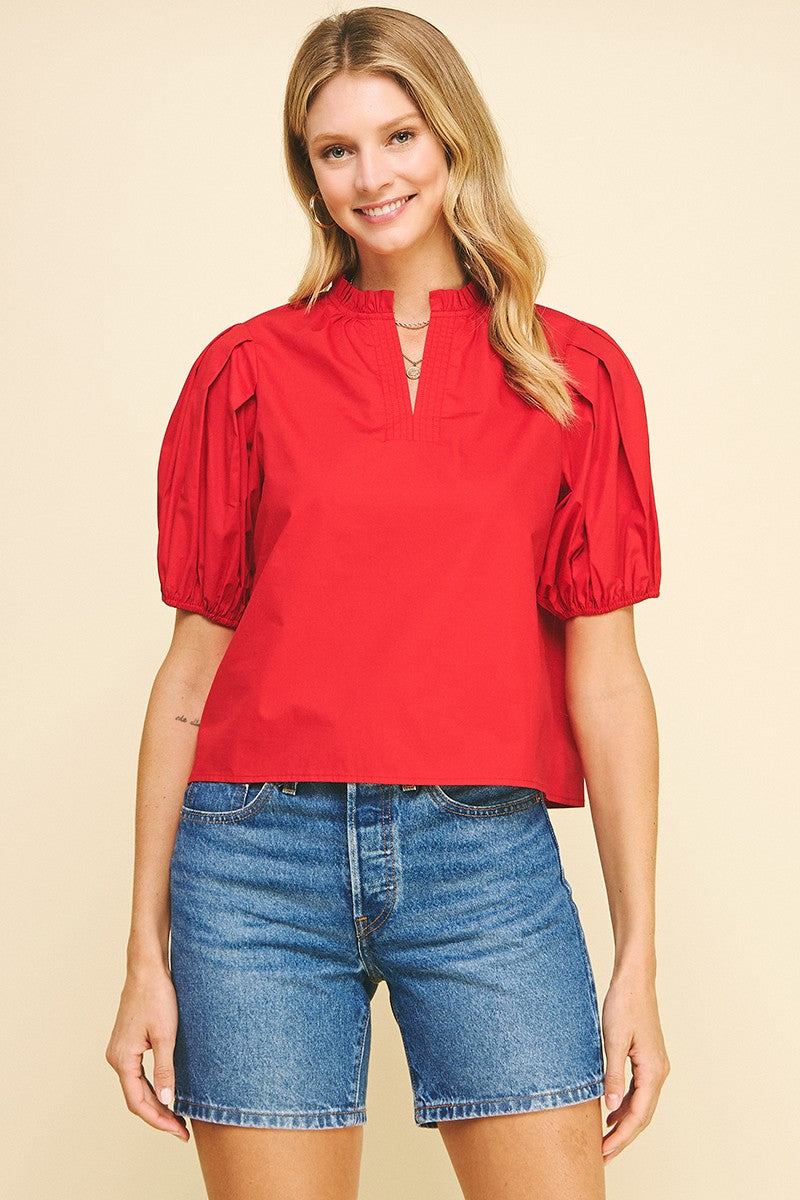 Olivia Puff Sleeve Blouse Fiery Red – Blended Shoes + Apparel